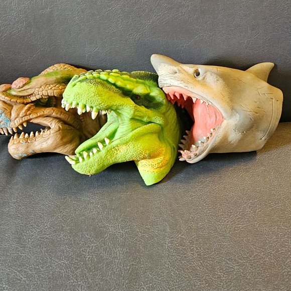 Toys | Hand Rubber Puppets Jurassic Park Trasher Trex Dinosaur Shark ...
